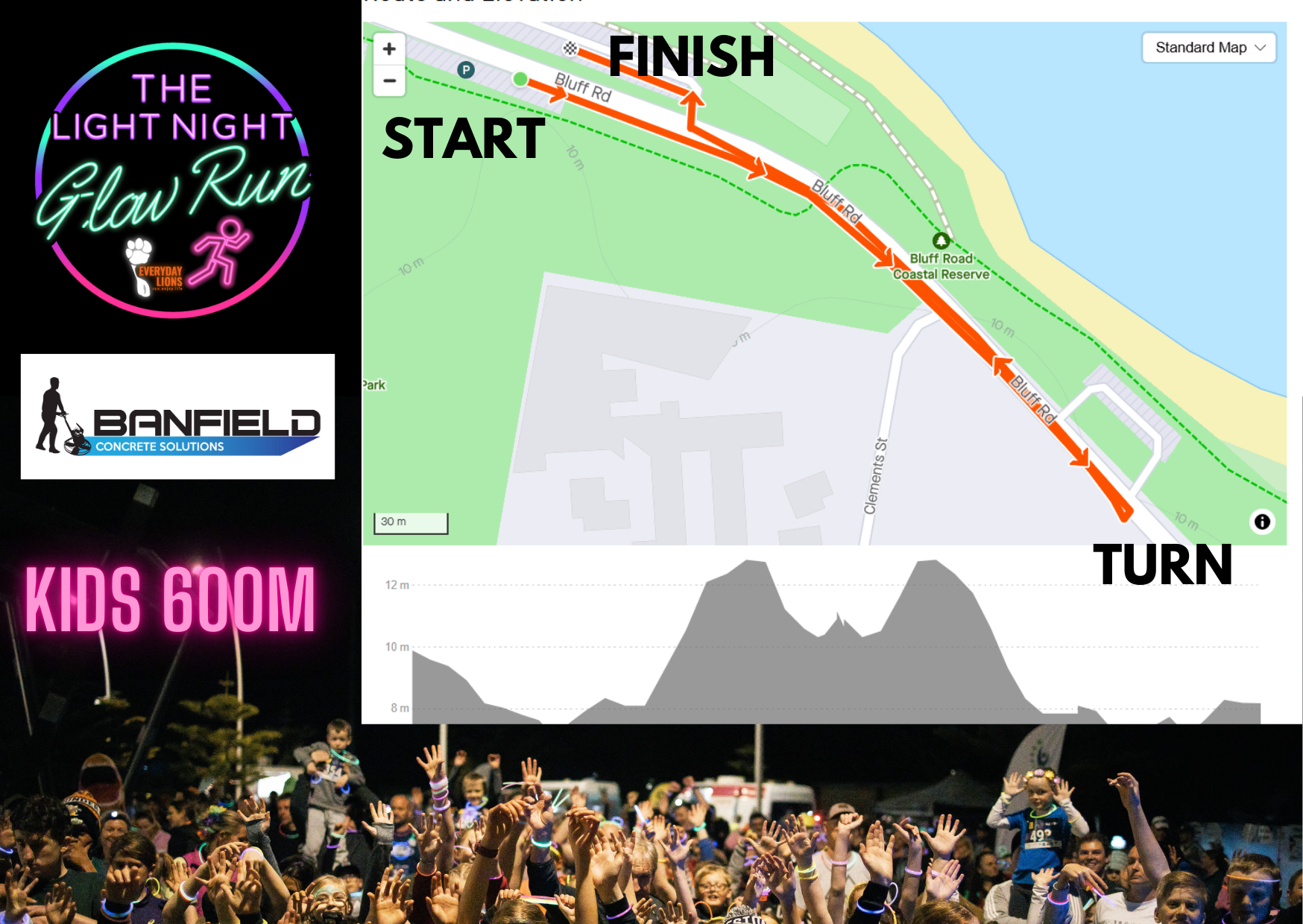 BANFIELD CONCRETE SOLUTIONS LIGHT NIGHT GLOW RUN/WALK KIDS 600M – LIGHT ...